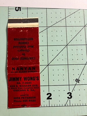 vintage Matchbook Cover - Jimmy Wong's Chinese Restaurant Chicago ...
