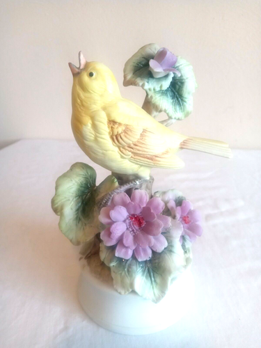 Royal Crown Yellow Canary Figurine w/ Purple Flowers Ceramic Tabletop ...