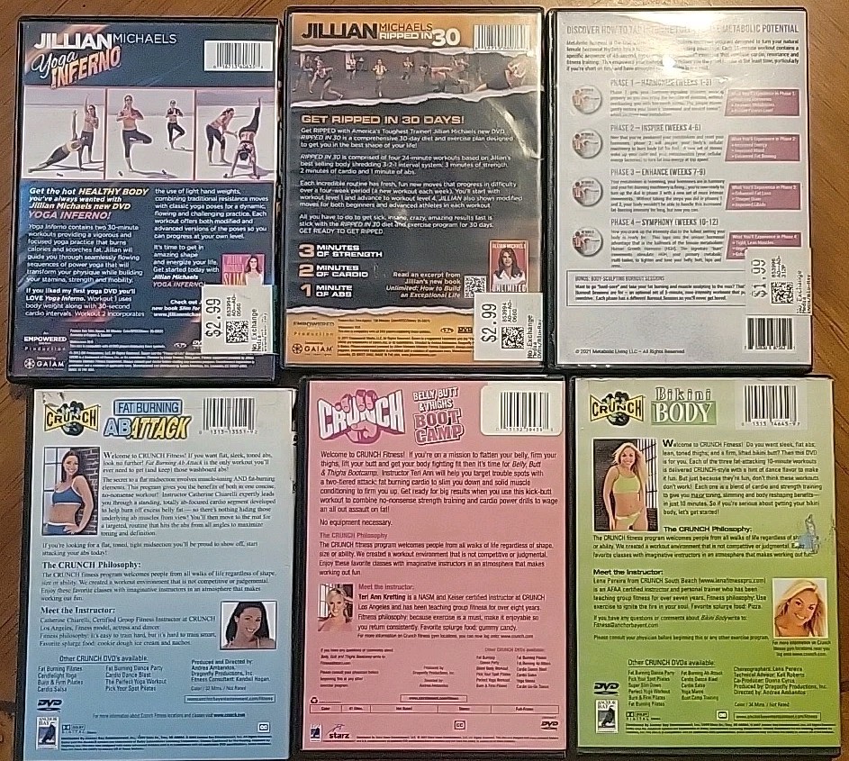 6 - Exercise DVDs DVD Lot Jillian Michaels, Crunch Workouts, Metabolic ...