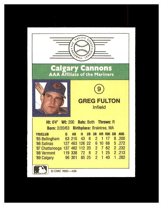 1990 CMC Greg Fulton #9 Calgary Cannons | eBay