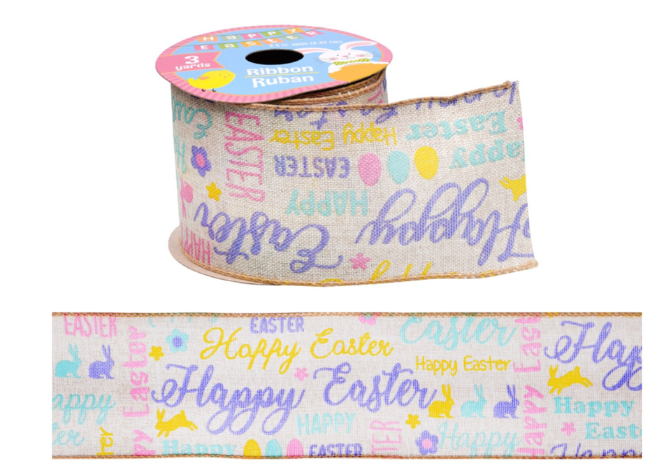 New Wired Edged Ribbon Easter Eggs Blue Pink Purple Plaid Happy Easter ...