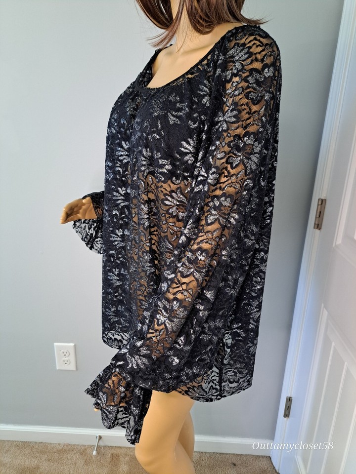 Black/Silver Sheer Lace Top. Cato, Size 22/24W. Keyhole Back. Sissy Fem ...