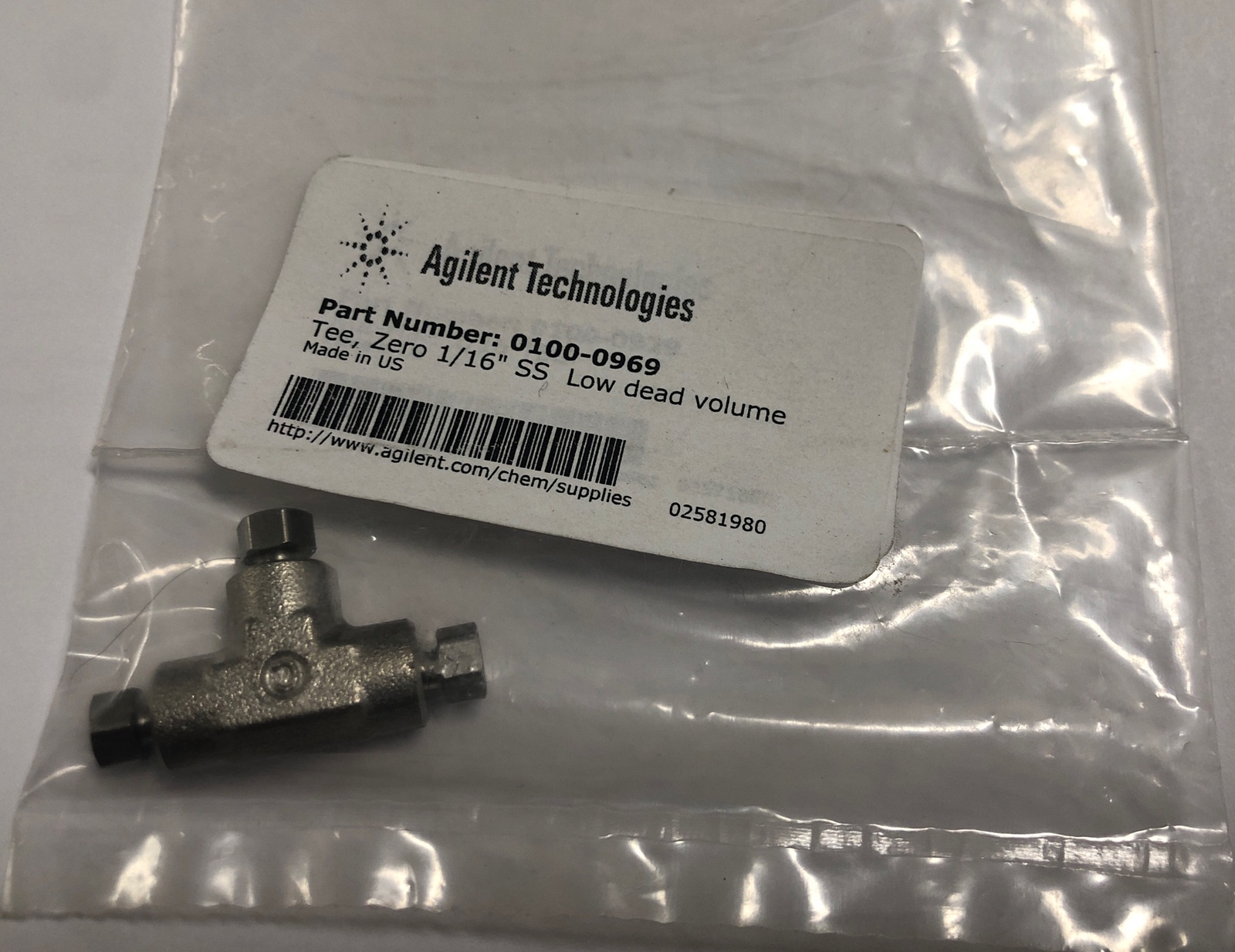 1PCS NEW Agilent Technologies 0100-0969 Tee,Zero 1/16"SS Low dead ...
