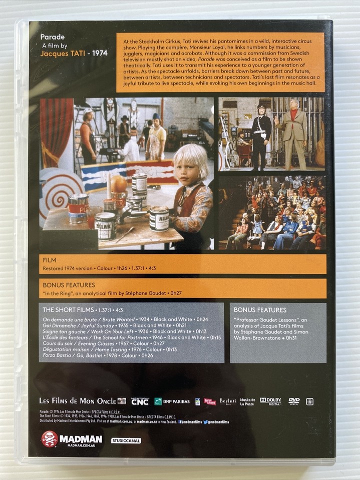 DVD - PARADE / THE SHORT FILMS / THE MAGNIFICENT TATI (1974) R4 ...