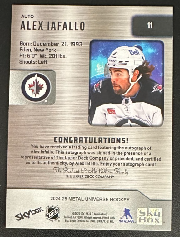 2024-25 Metal Universe Hockey ALEX IAFALLO Autograph (Winnipeg Jets) | eBay