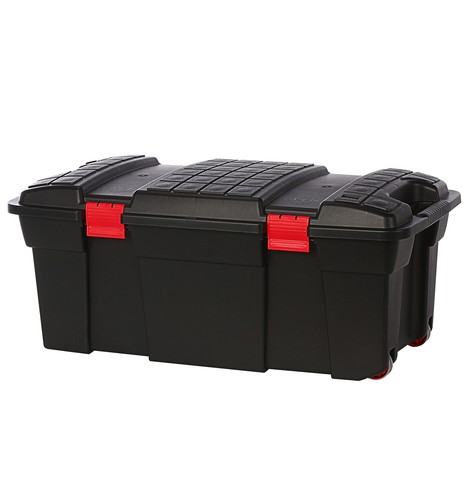Heavy Duty Black 65L Storage Box Tub With Lid & Wheels 80cm x 40cm x ...