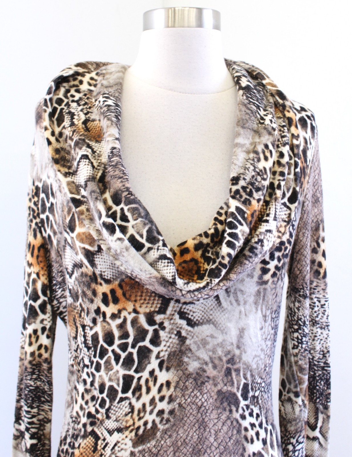 NWT Cache Animal Cheetah Print Cowl Neck Tunic Sweater / Mini Dress Sz ...