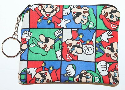 Handmade Small Zipper Coin Purse Pouch Bag with Key Ring Super Mario ...