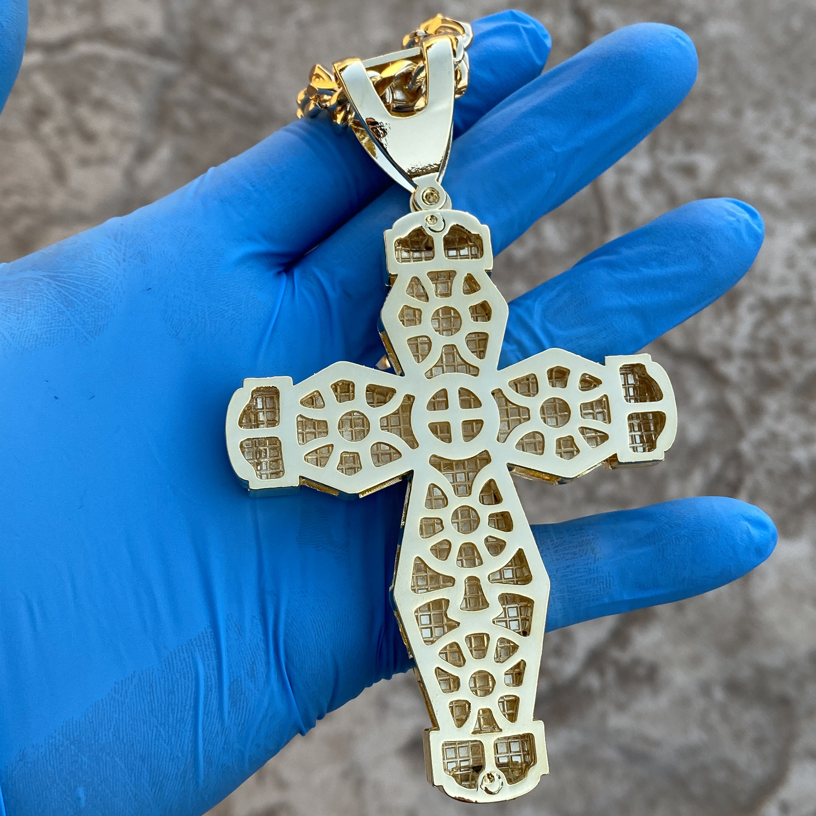 18k Gold Plated Huge Flared Cross Full Iced Simulated CZ Jesus Hip Hop ...