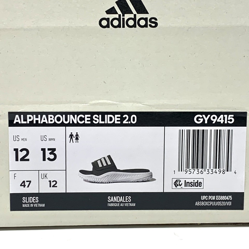 Adidas Alphabounce Slide 2.0 Sandals Black White Men’s 12 GY9415 | eBay
