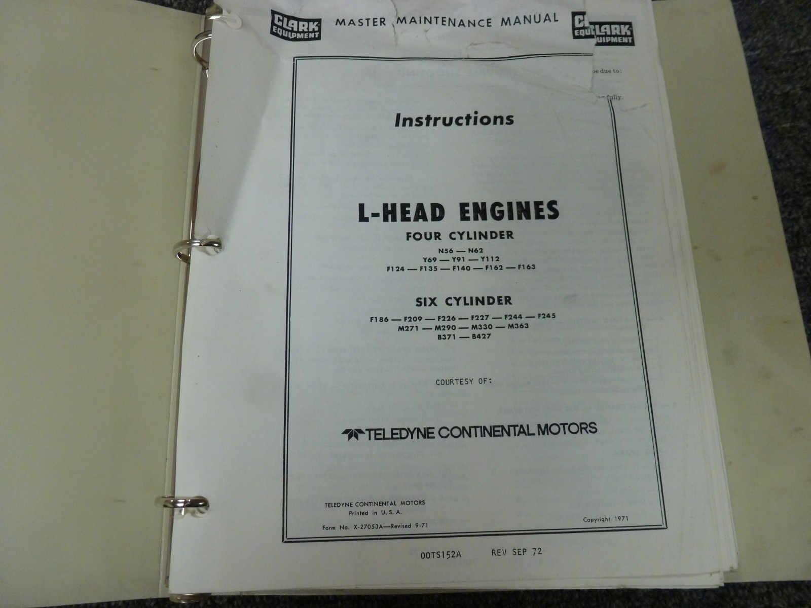 Clark Continental N56 N62 Y69 Y91 Y112 Y124 L-Head Engine Service ...