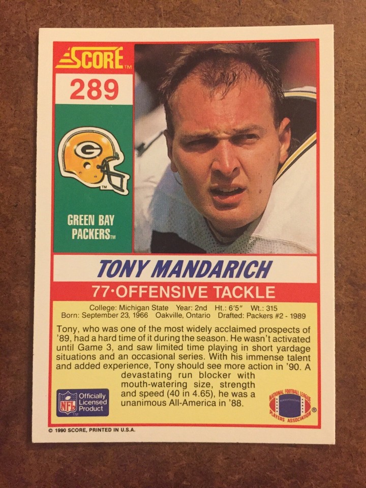 Tony Mandarich 289 Score 1990 NFL Football Trading Card | eBay