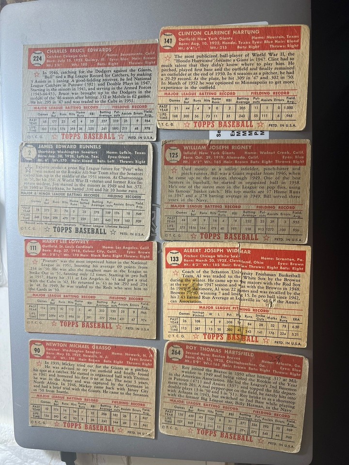 1952 TOPPS BASEBALL 20 CARD LOT low grade / fair / Poor/ SEMI HIGH #s ...