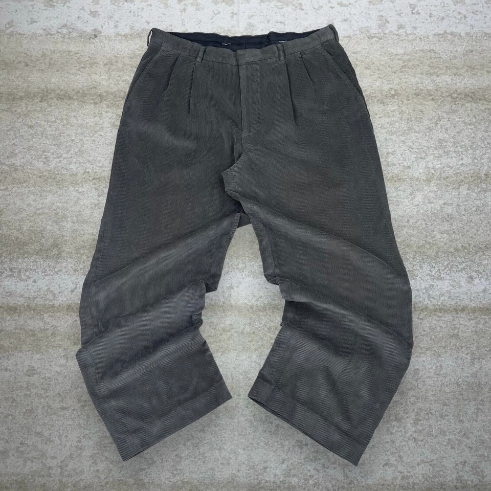 Corduroy Pants Mens 38x32 Olive Green Baggy Fit Pleated Front | eBay