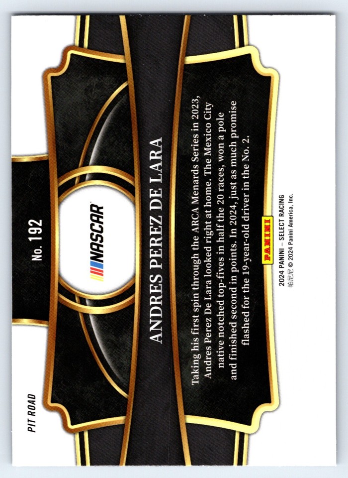 Andres Perez De Lara 2024 Select Racing NASCAR Pit Road Base Rookie ...