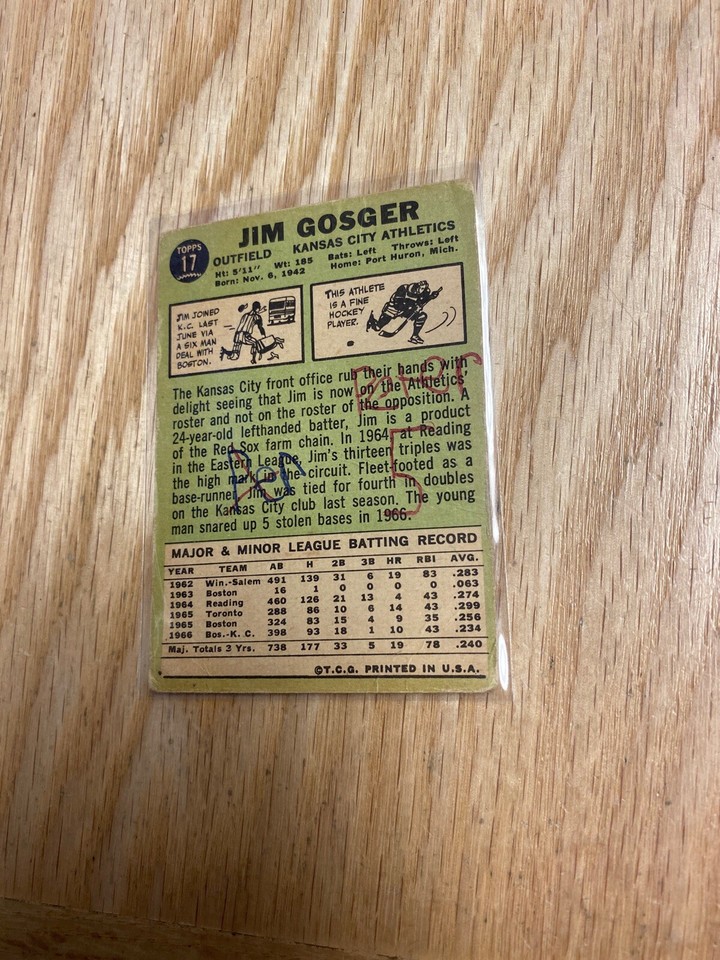 1967 Topps Baseball Jim Gosger Kansas City Athletics Card #17 | eBay