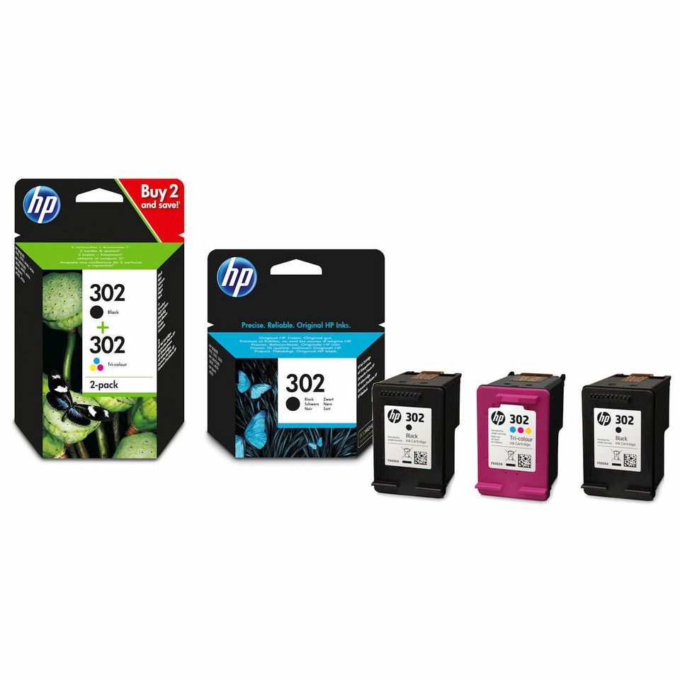 Original HP 302 / 302XL Black & Colour Ink Cartridges For DeskJet 1110 ...