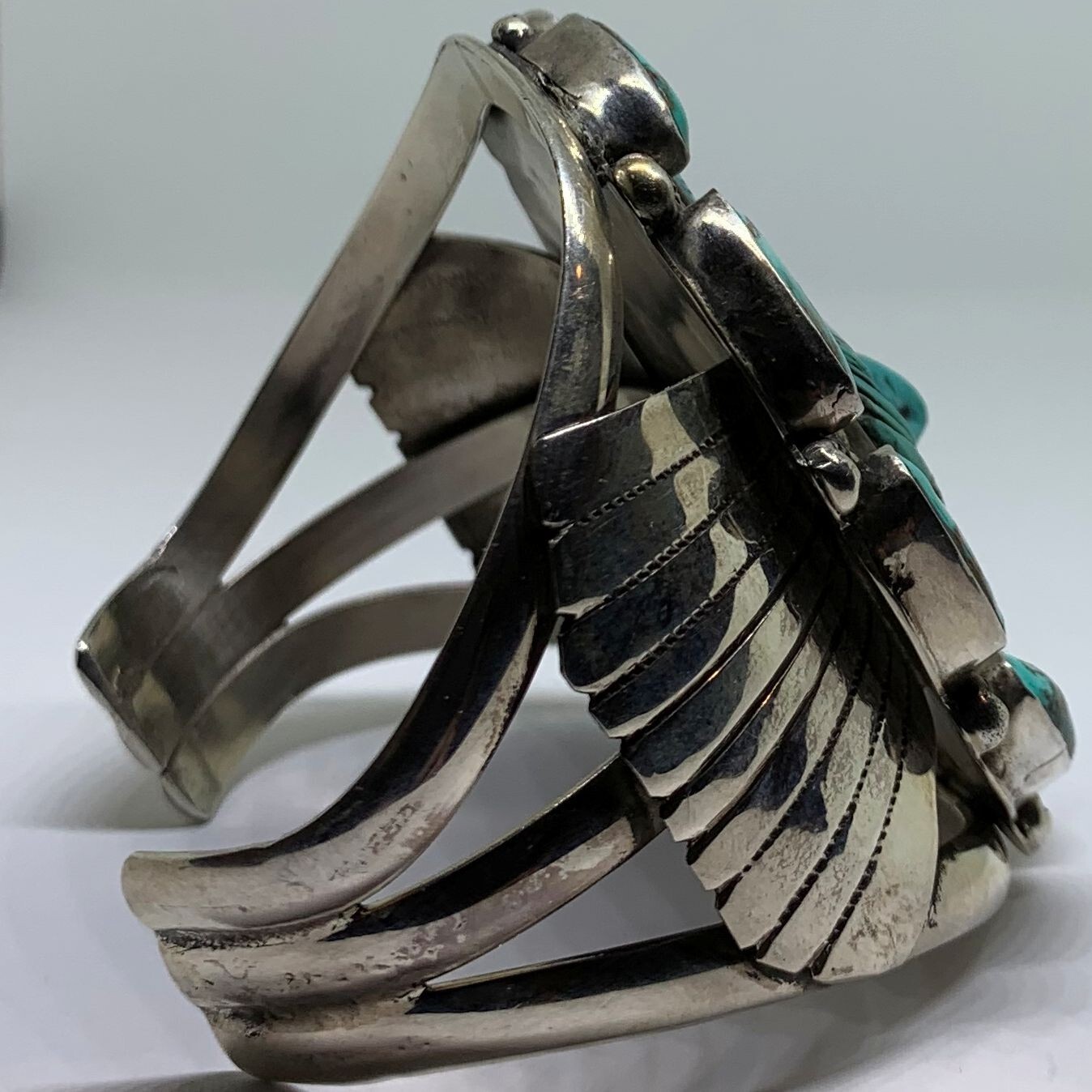 Carved Turquoise Native American Brave + Stones 925 Silver Cuff ...