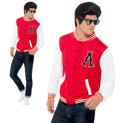 Mens 1950s College Jock Costume Jacket Fancy Dress American Letterman ...