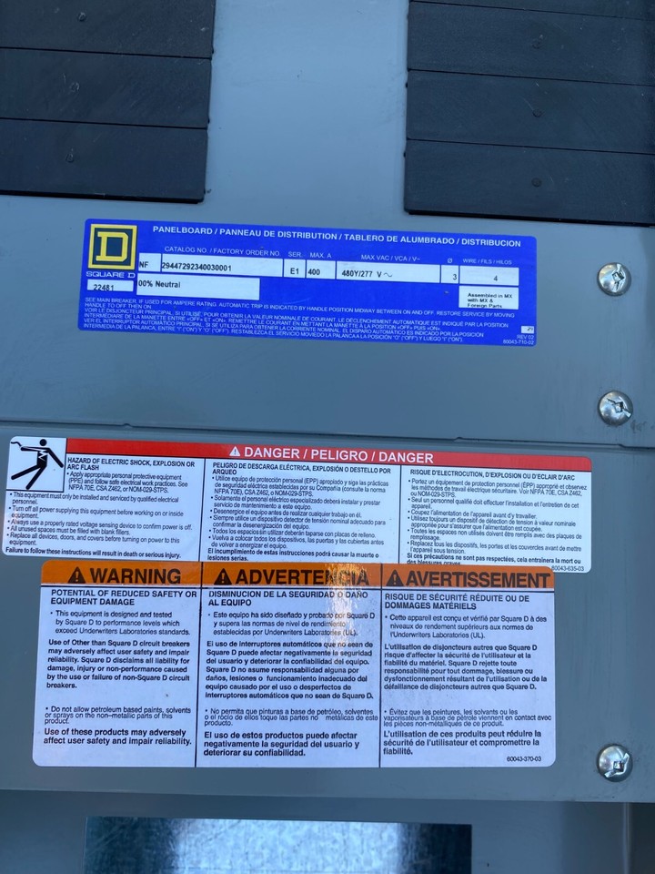 Square D NF 400A Power Distribution Panelboard 480Y/277V 3P Type 3R | eBay