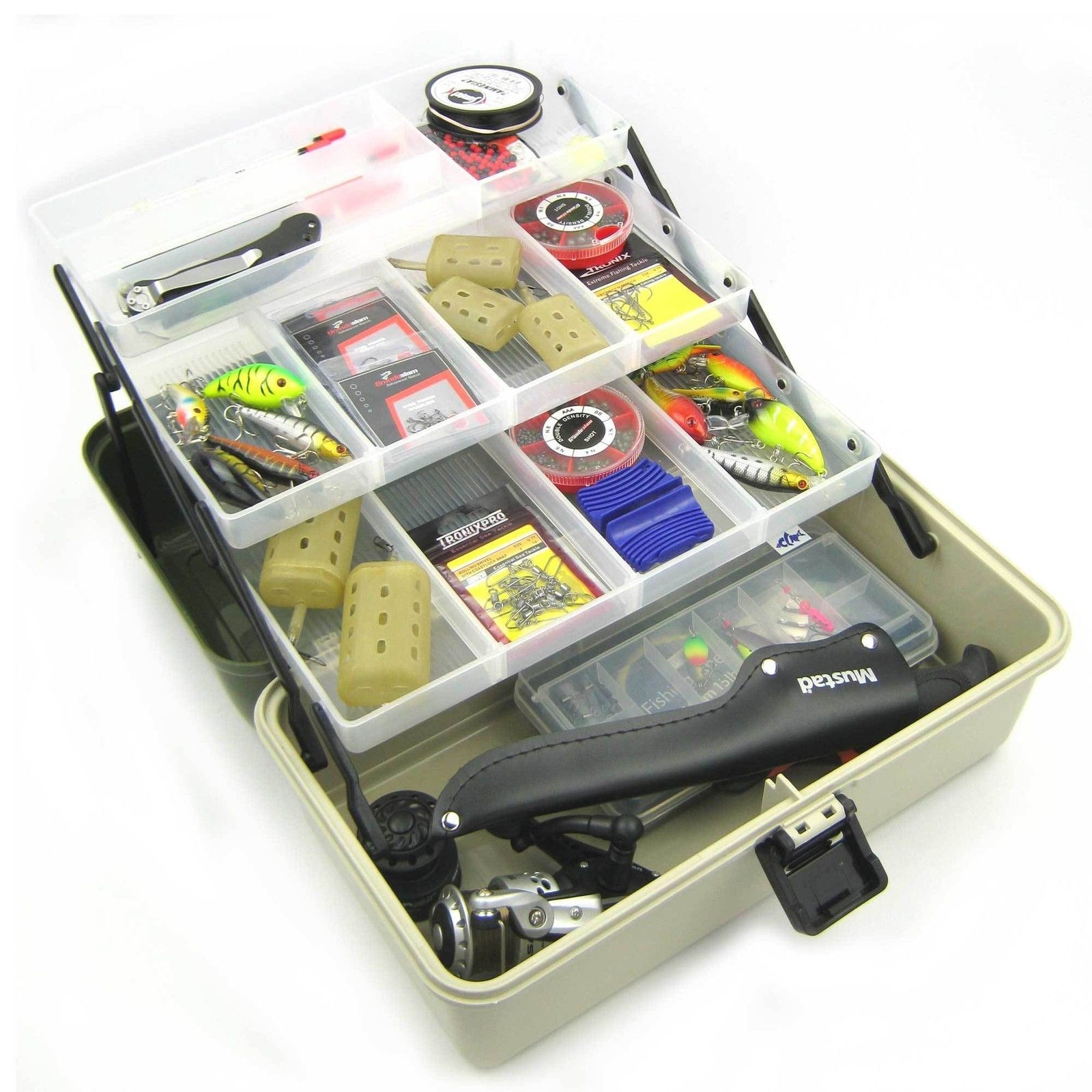 LARGE FISHING TACKLE BOX 3 TRAY CANTILEVER 'TOUGH BOX' SEA COARSE GAME ...