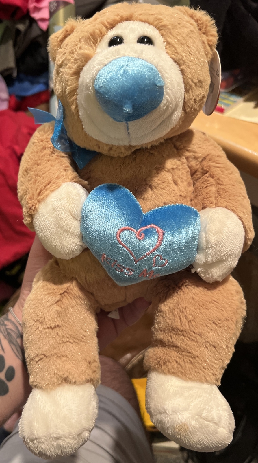 Walmart 13" Valentines Teddy Bear Kiss Me Heart Pillow Blue Nose Plush ...