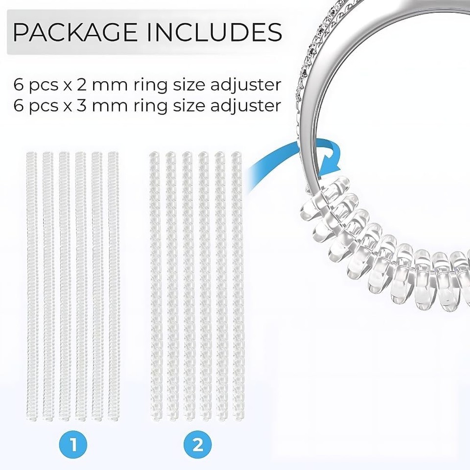 12Pcs Ring Size Adjuster Invisible Clear Ring Sizer Jewelry Fit Reducer ...