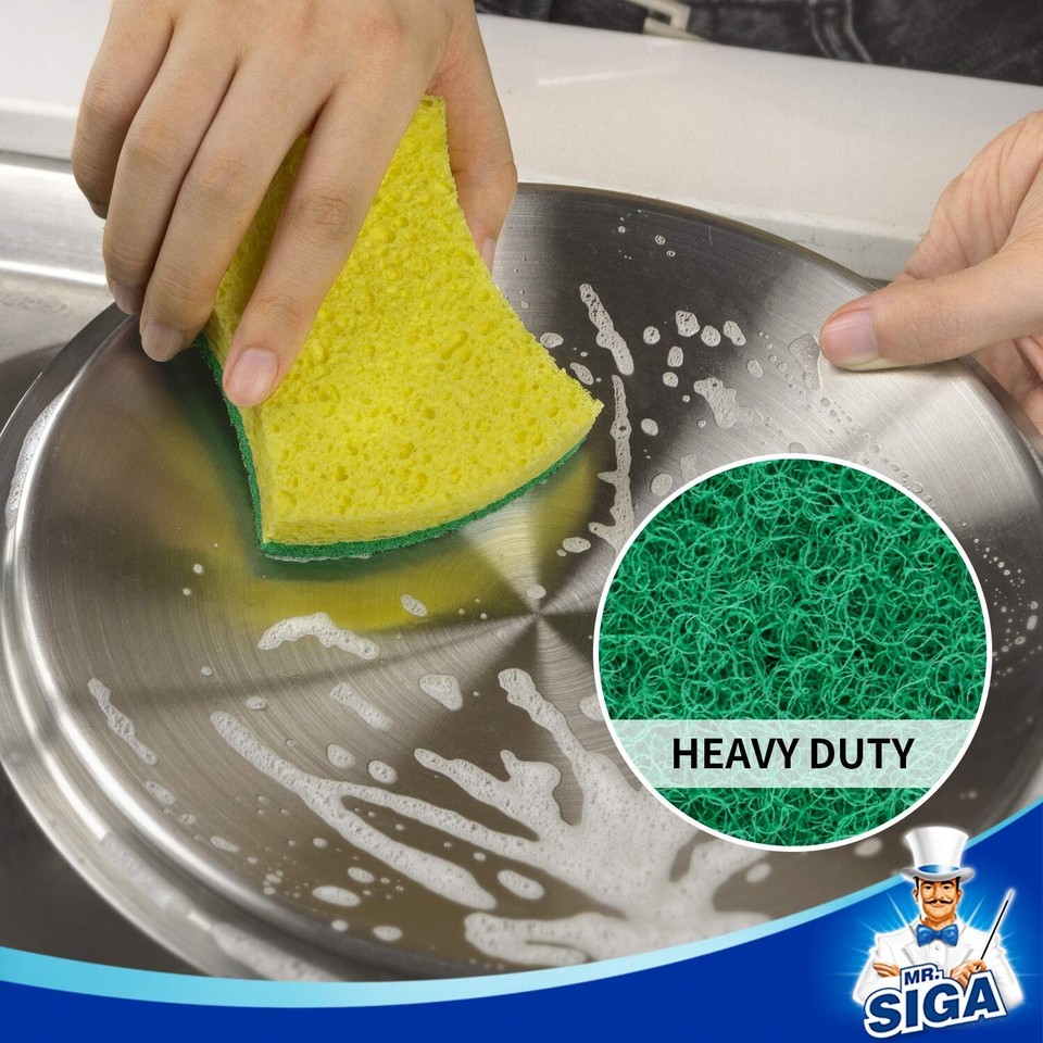 MR.SIGA Heavy Duty Cellulose Scrub Sponge, Dual-Sided Dishwashing ...