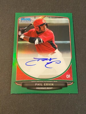 Phil Ervin 2013 Bowman Chrome Green Refractor Auto /75 Card Rookie Reds ...