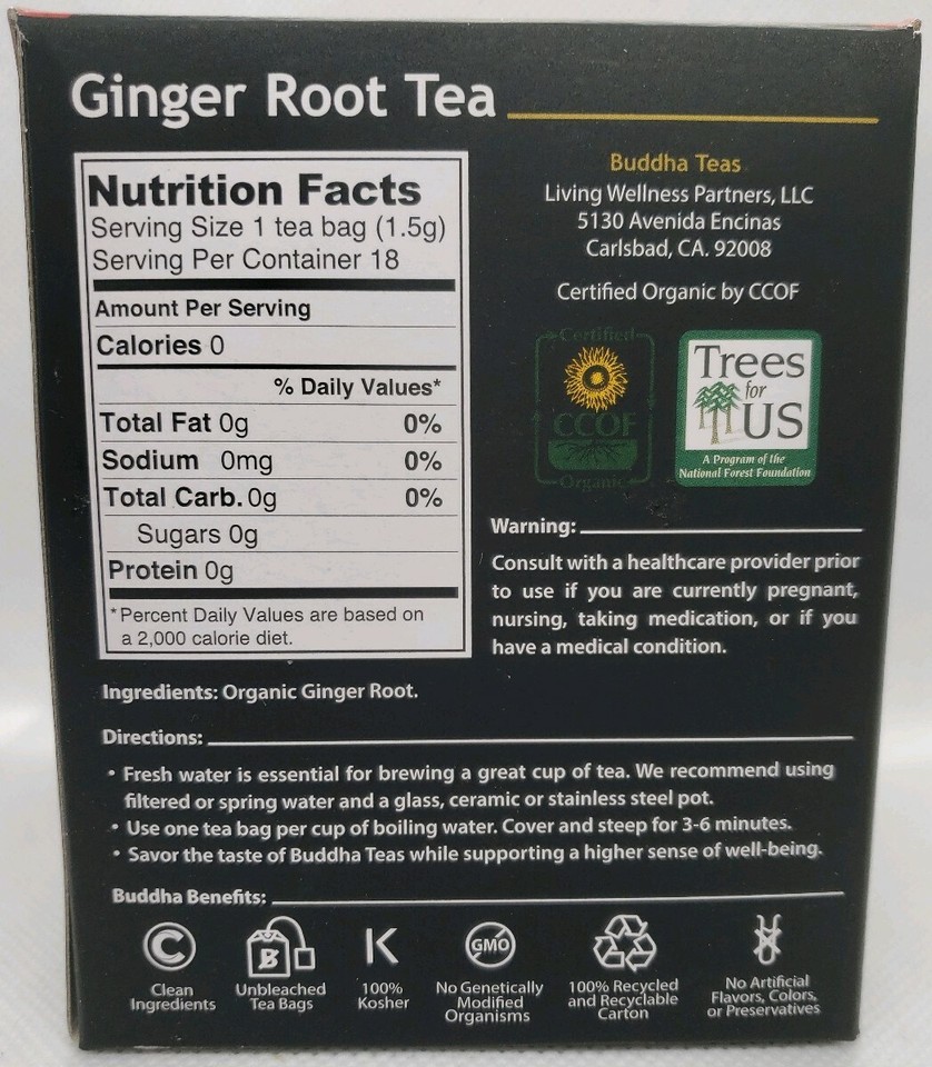 Buddha Teas Certified Organic Ginger Root Tea 18 Tea Bags | eBay