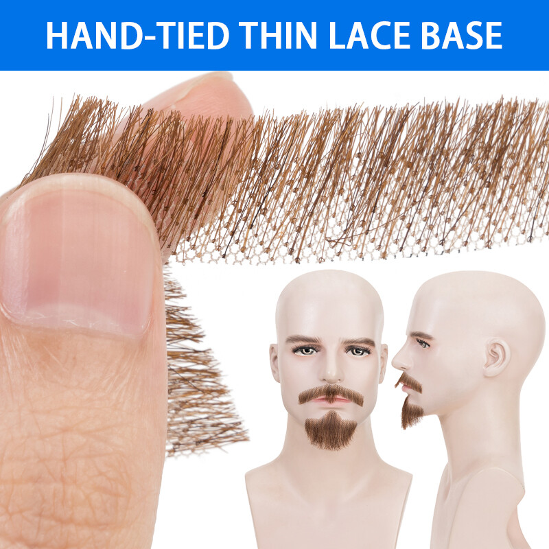100% Human Hair Mens Fake Beards Realistic Facial Hair Full Lace False ...