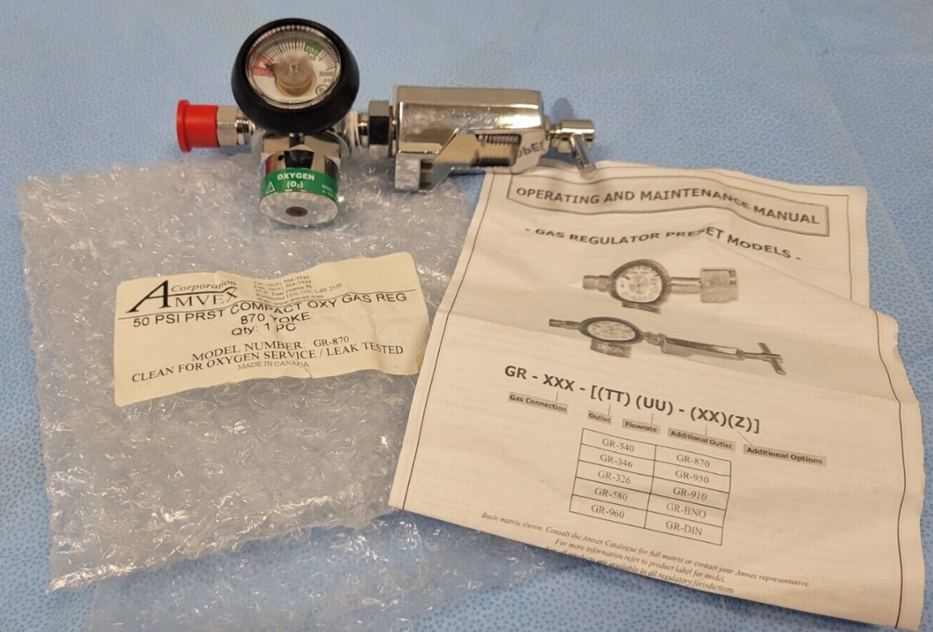 AMVEX GR-870 COMPACT PRESET OXYGEN REGULATOR 50 PSI 870 Yoke -NEW for ...