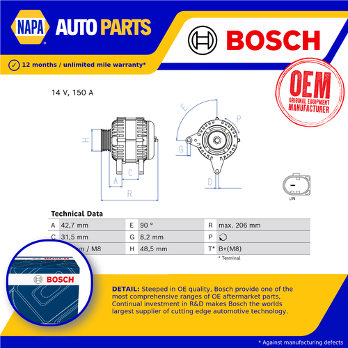 Alternator 0986085630 Bosch CV6T10300DC 1821291 Genuine Top Quality ...