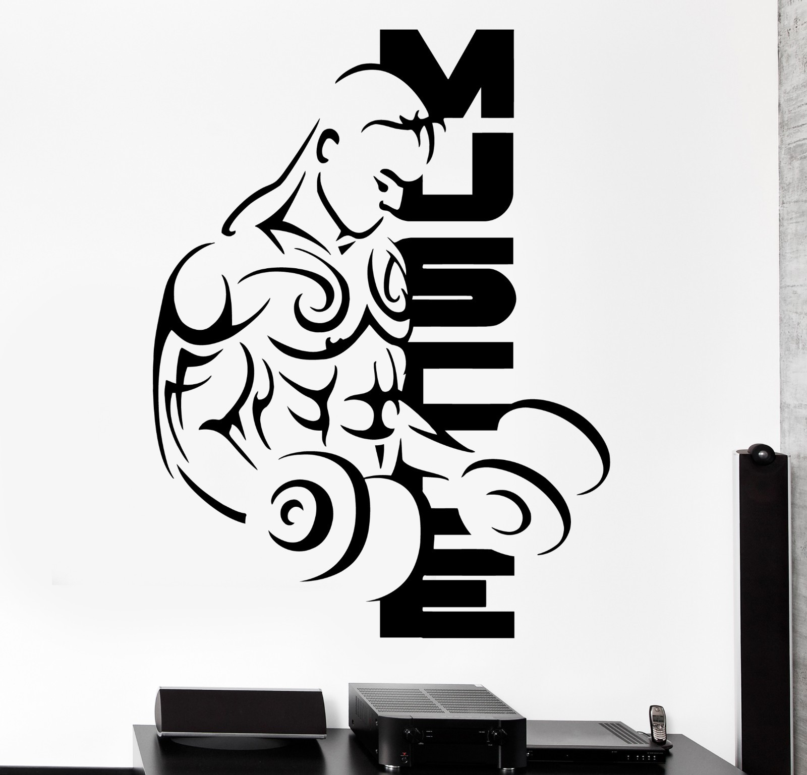 Wall Sticker Sport Muscle Bodybuilding Dumbell Barbell Vinyl Decal ...