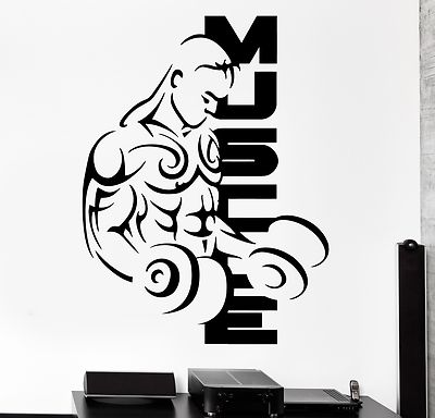 Wall Sticker Sport Muscle Bodybuilding Dumbell Barbell Vinyl Decal ...