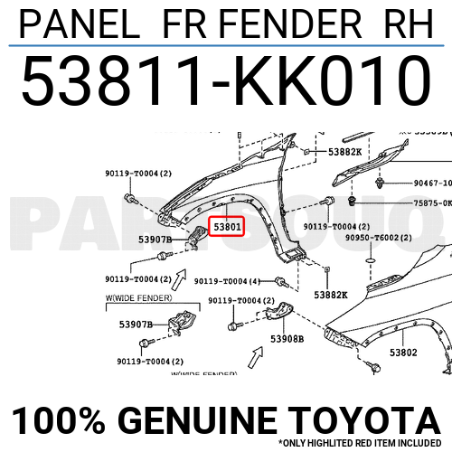 53811KK010 Genuine Toyota PANEL FR FENDER RH 53811-KK010 | eBay