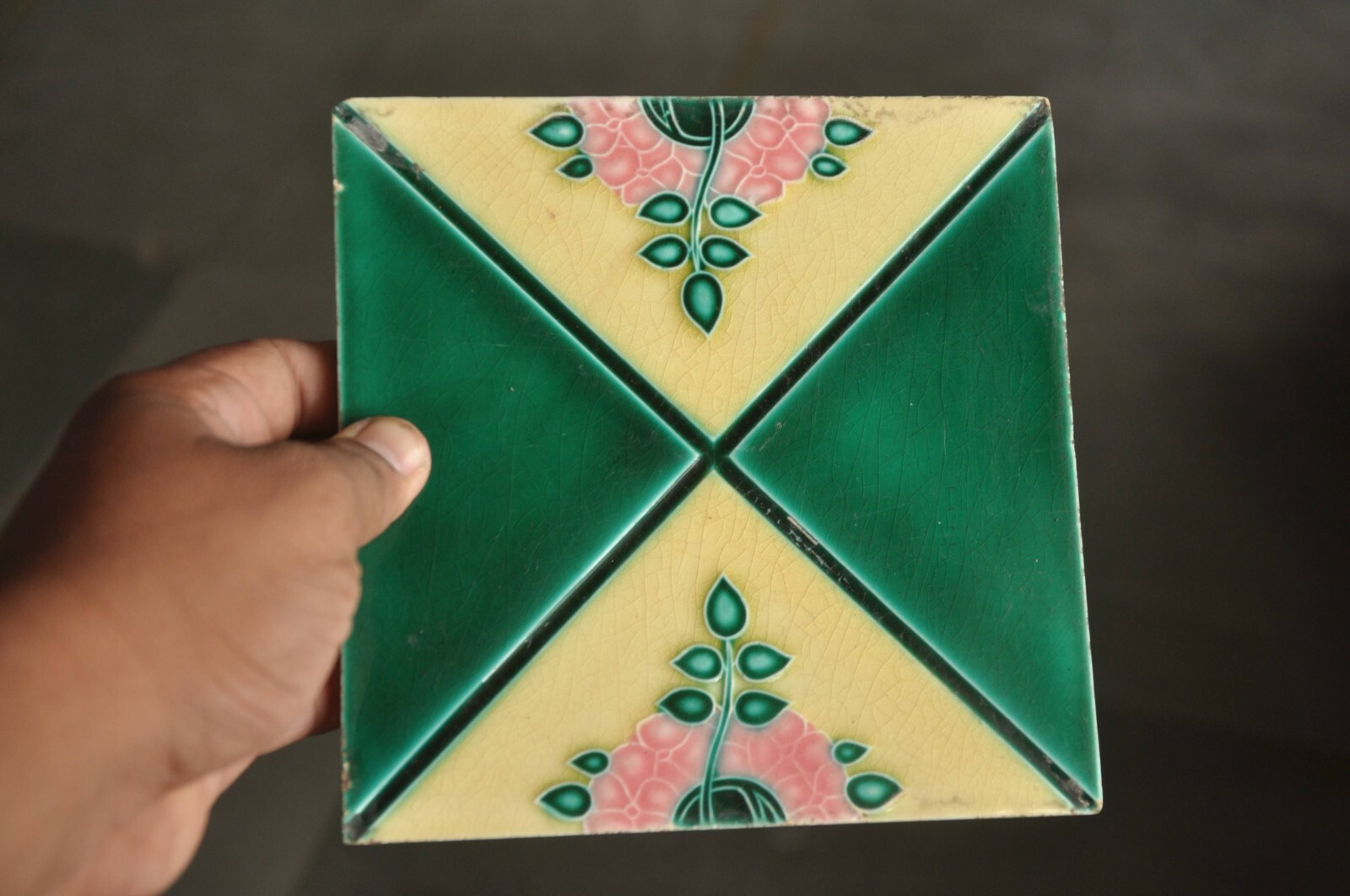 4 Pc Vintage Embossed Checks & Flowers Design D.K Mark Ceramic Tile ...