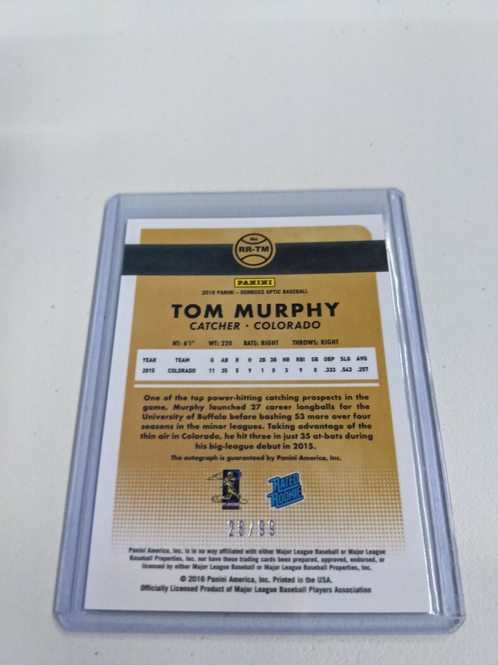 2016 Panini Donruss Optic Tom Murphy Rookie Autograph 28/99 Rockies | eBay