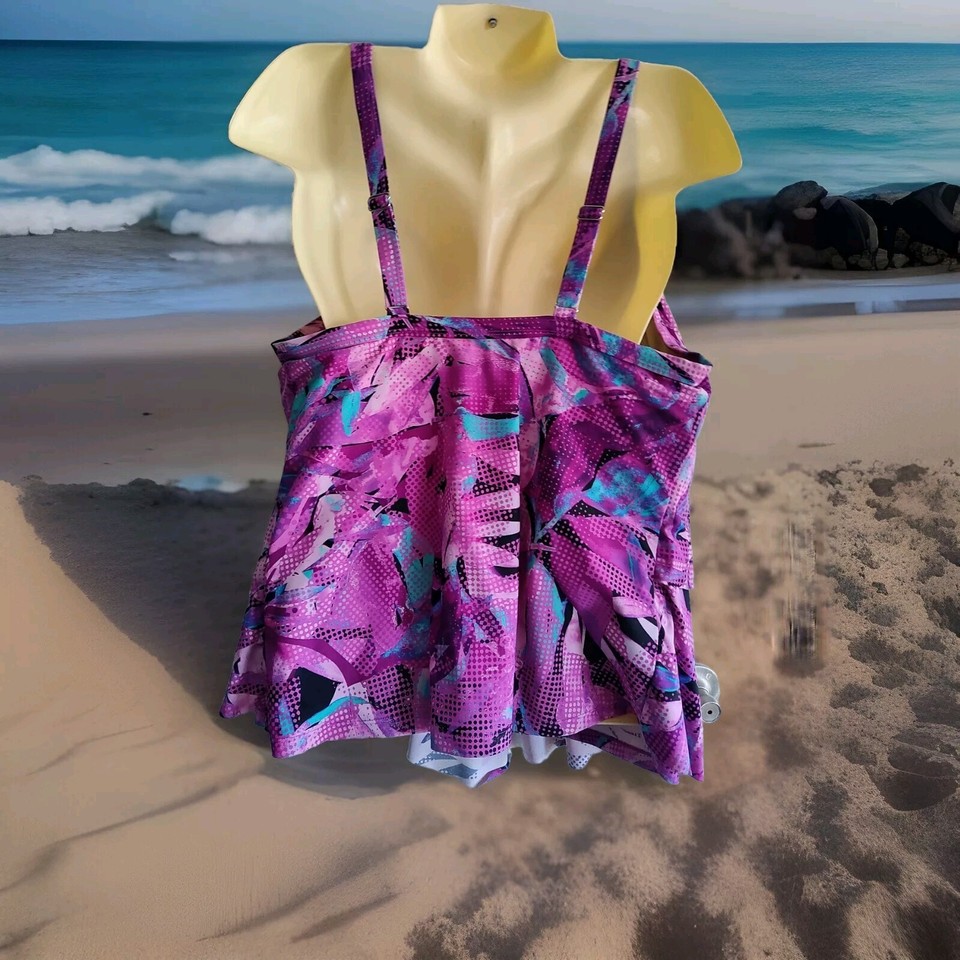 Roamans Swimsuits For All Gorgeous Pink & Purple Ruffle Tiered Tankini ...