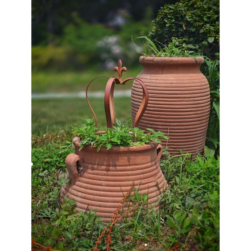 Handcrafted Weathered Iron Flower Pot Rack for Garden Path or Lawn ...