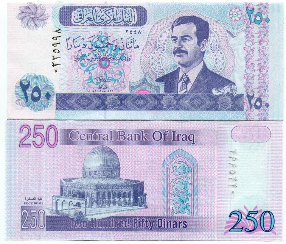 Saddam Hussein Iraq Note 250 Dinar P88 2002 Banknote XF Paper Money x ...