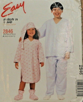 McCall's 2846 Boys Girls Nightshirt Pajamas Hat Booties Sew Pattern XS ...