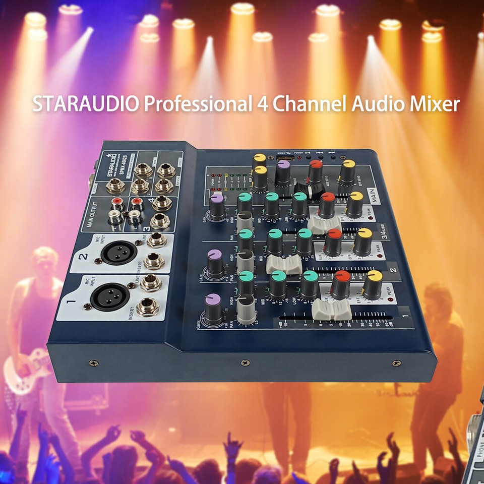 Pro 4-Channel Mini Mixer USB Audio Pure Mixer Live Studio Mixing ...