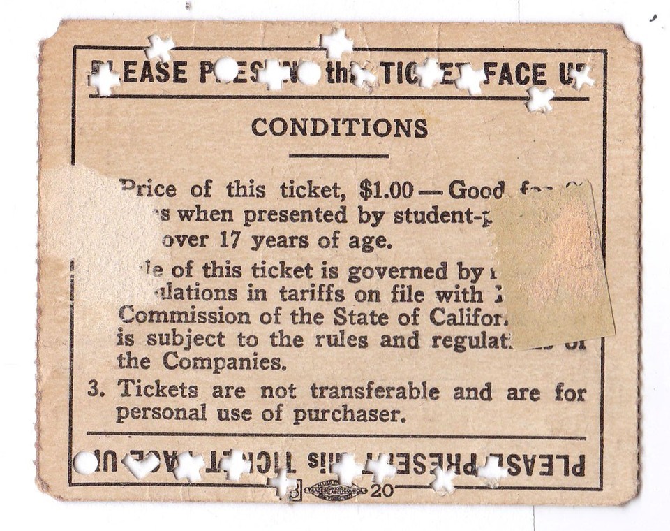 Streetcar 20-Ride Student Pass: Key System, Oakland, CA - 1946 | eBay