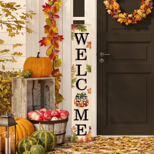 Fall Welcome Sign 47 inch Autumn Pumpkin Vertical Wooden Porch Sign ...