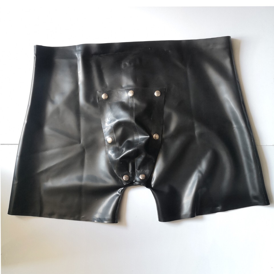 Latex Shorts with Codpiece Crotch Hole Back Zipper Rubber Panties 0.4mm ...