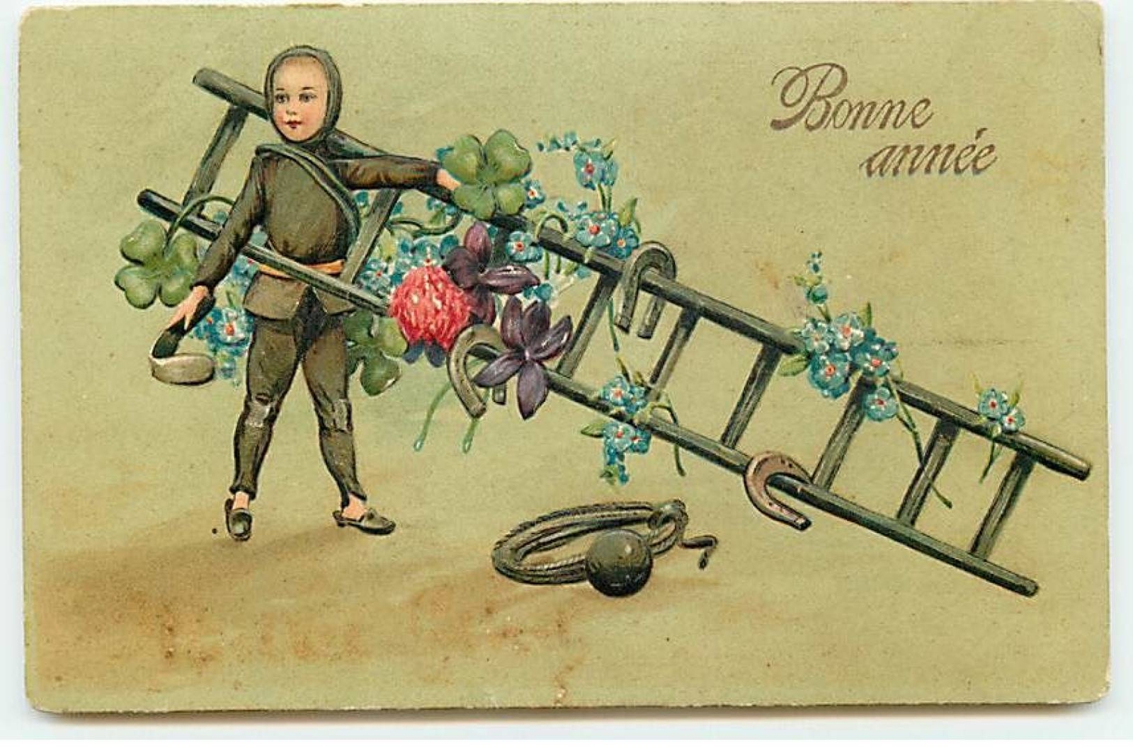 Nouvel An - Carte Gaufr e - Bonne Ann e - Ramoneur portant une c ...