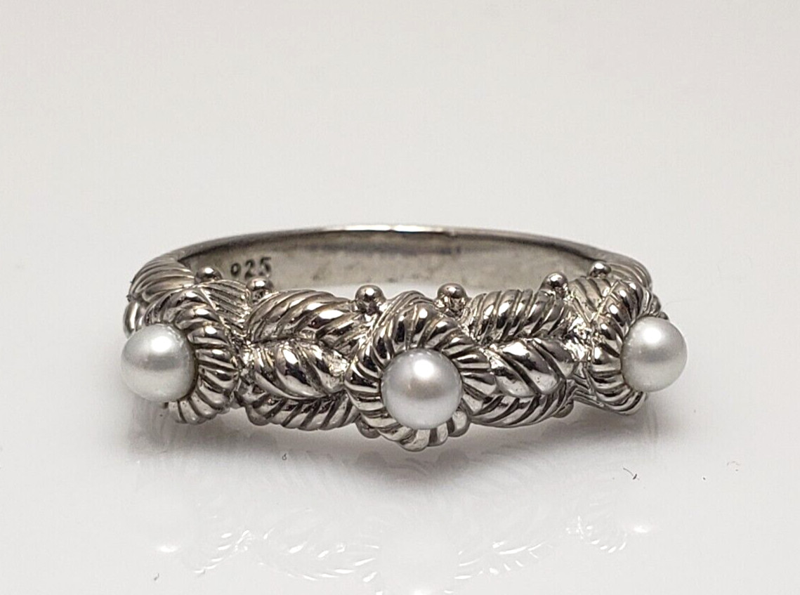Judith Ripka Sterling Silver 3 Pearl Station Ring Ban… - Gem