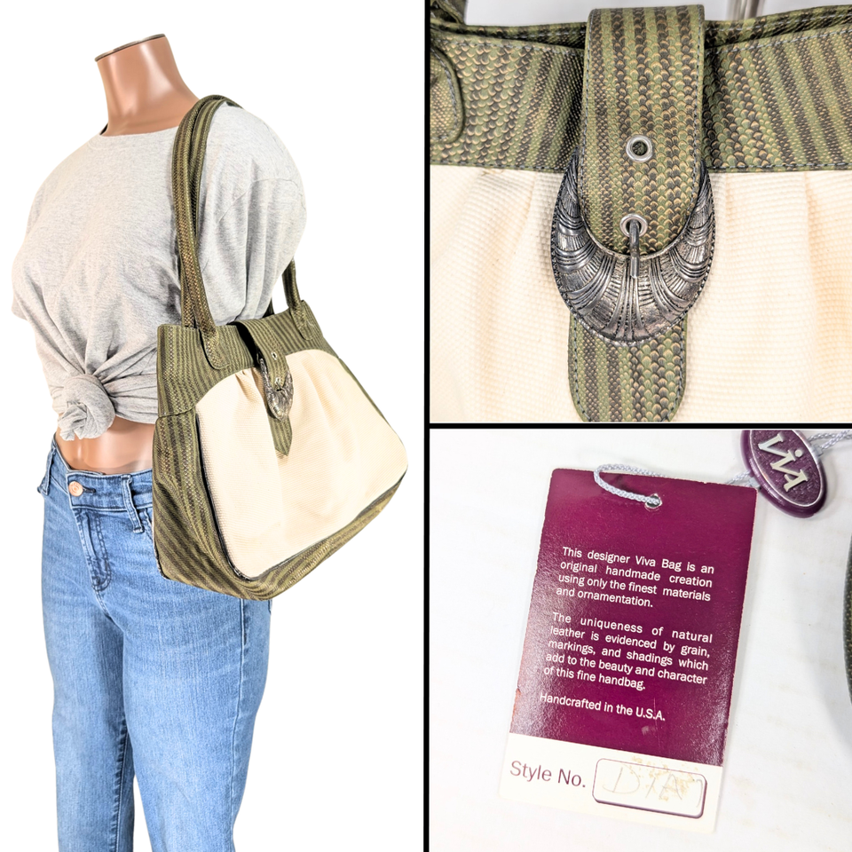 Viva Bags Green Snakeskin Canvas Large Hobo Pleated Shoulder Bag NWT | eBay