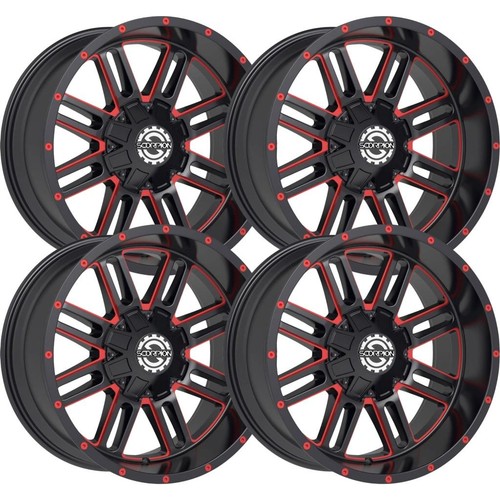 (Set-4) Scorpion SC18 20x10 6x135/6x139.7 -19mm Black Red wheels rims ...